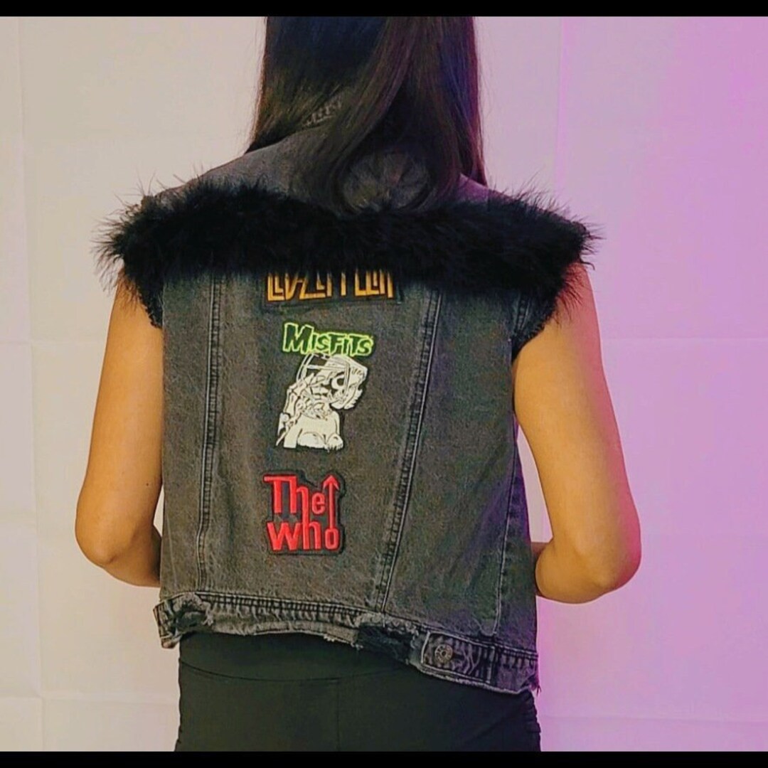 Handmade Patched Denim Vest: Led Zeppelin, Misfits, the Who - XS - Etsy