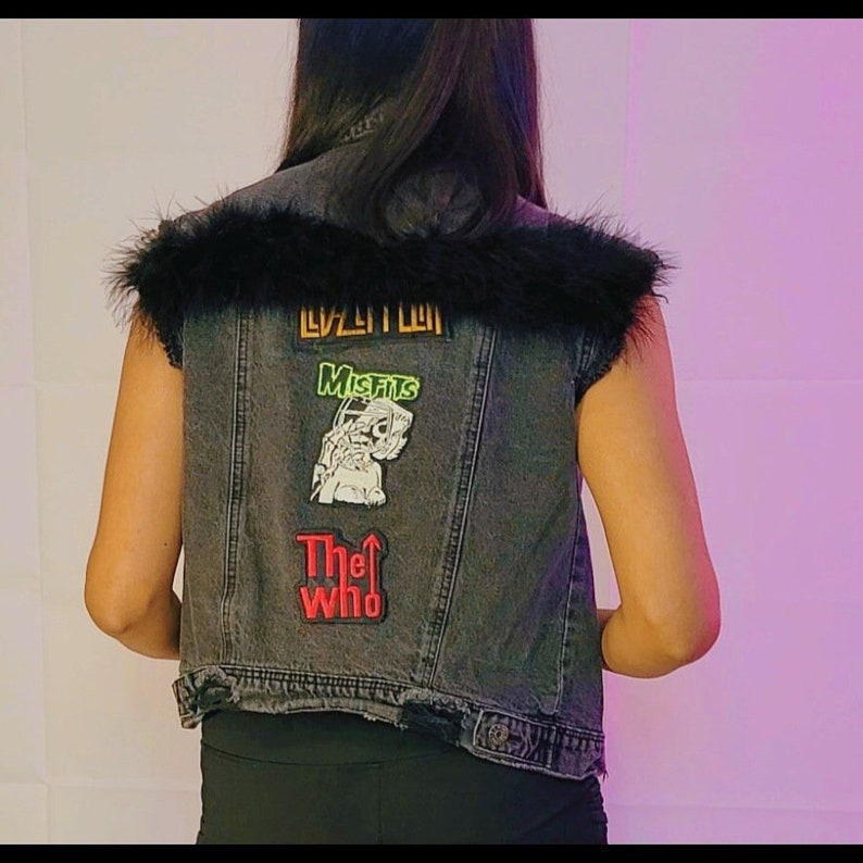 Handmade Patched Denim Vest: Led Zeppelin, Misfits, the Who - XS - Etsy