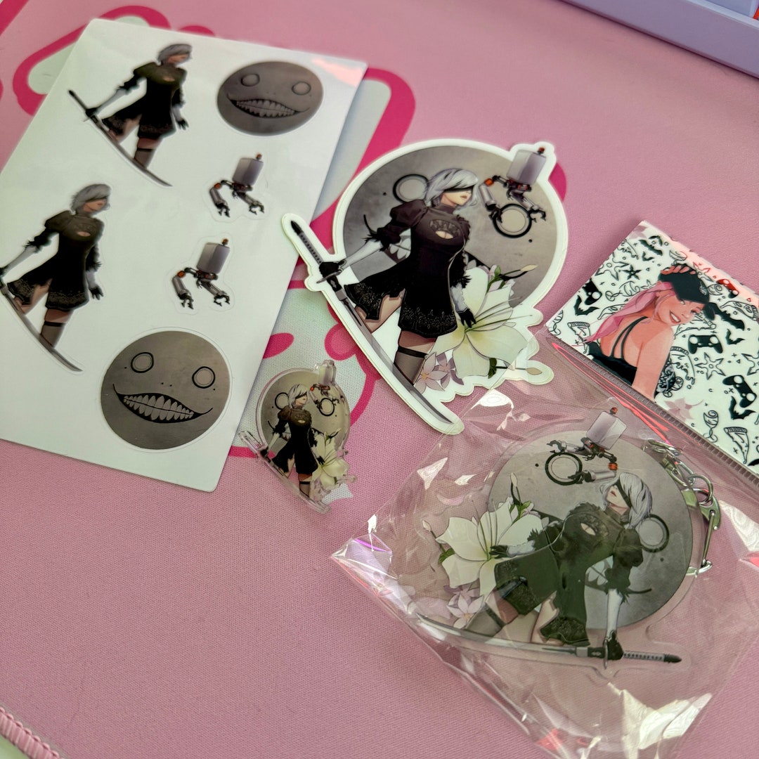Nier Automata 2B Accessory Bundle stickers, Keychain and Pin Etc - Etsy