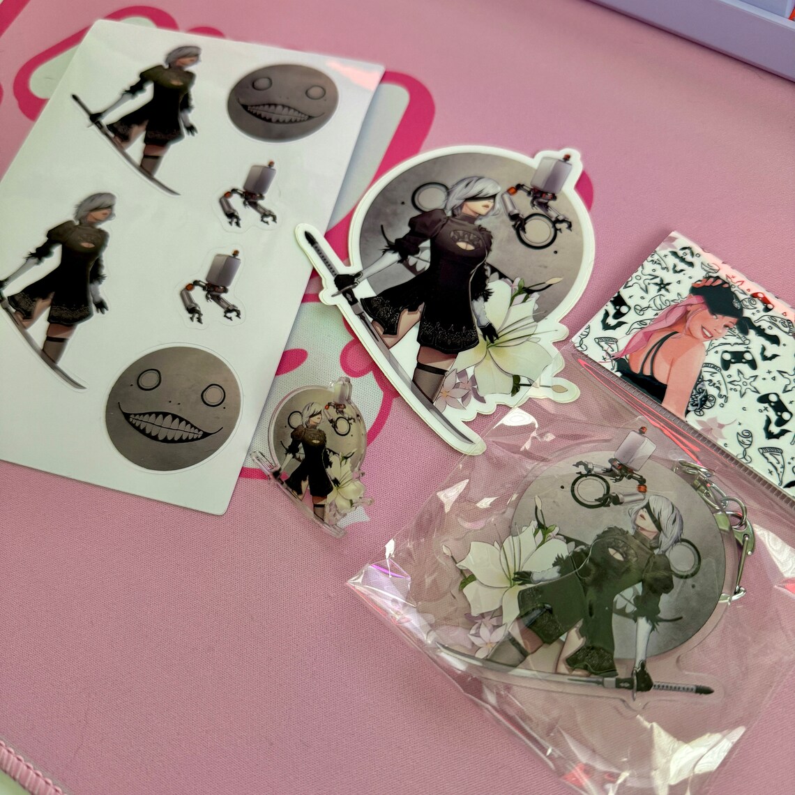 Nier Automata 2B Accessory Bundle stickers, Keychain and Pin Etc - Etsy