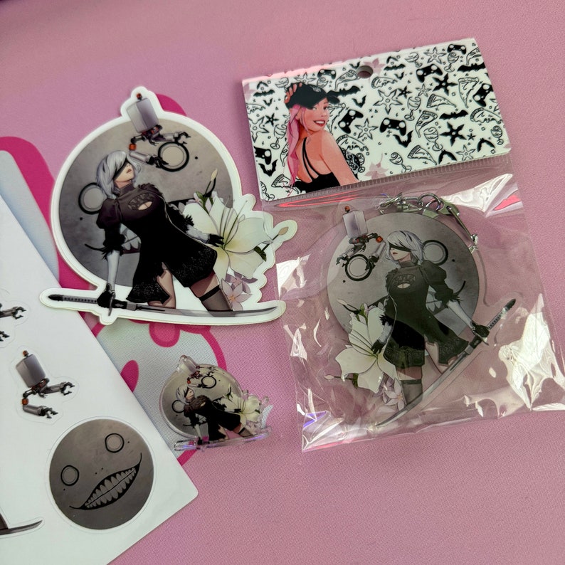 Nier Automata 2B Accessory Bundle stickers, Keychain and Pin Etc - Etsy