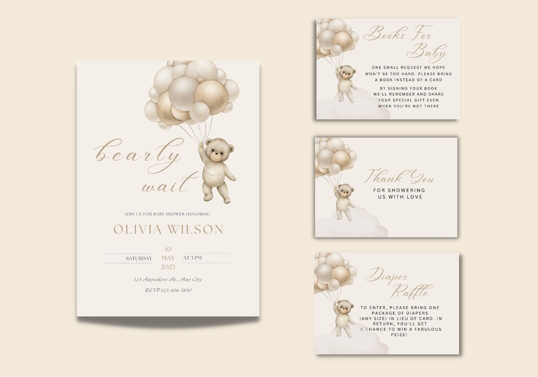 Baby Shower Teddy Bear Templates Canva | Baby Shower Invitation Card ...