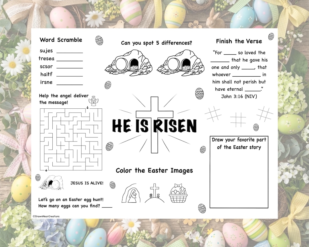 Christian Kids Easter Worksheet | HE IS RISEN Activity Printable ...