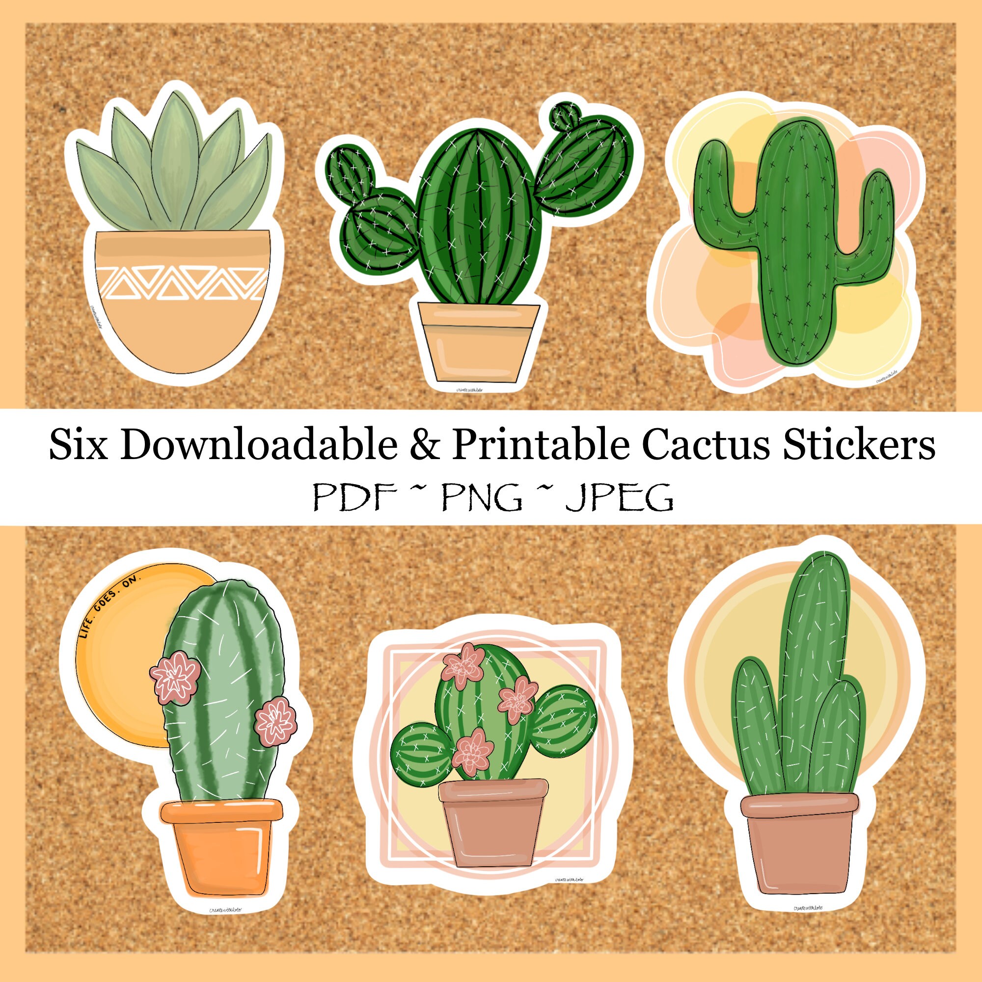 Cactus Stickers, Downloadable Cactus Prints, Digital Cactus Stickers ...