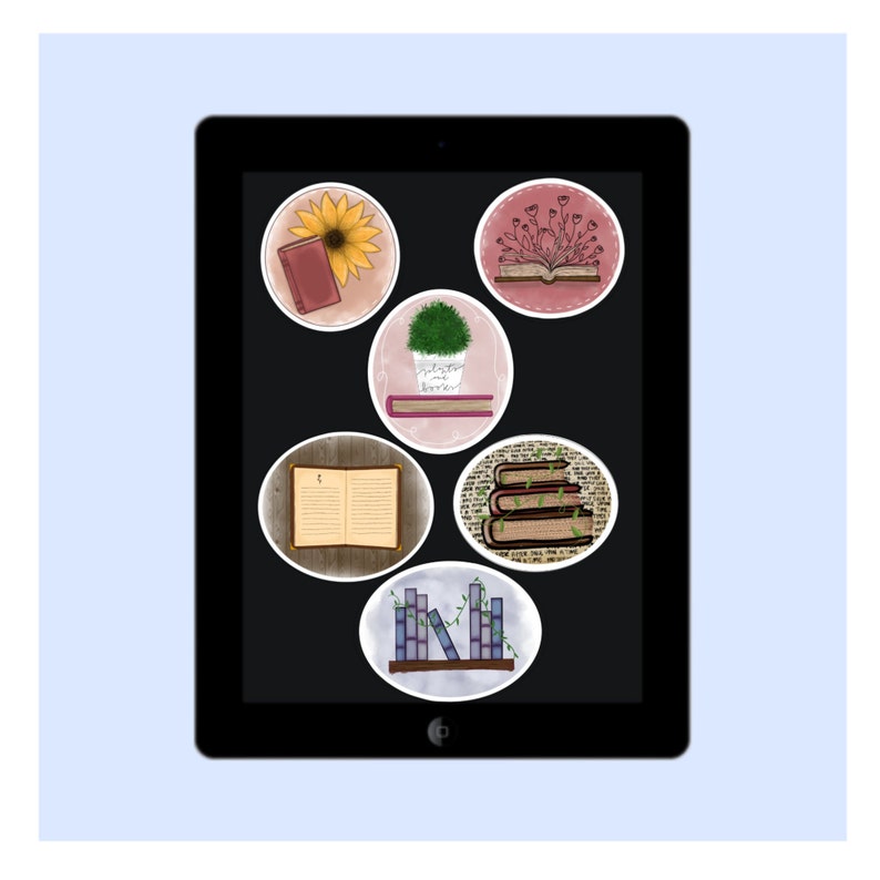 Book Sticker Sheet, Book Stickers, Cricut PNG Files, Book and Plant ...