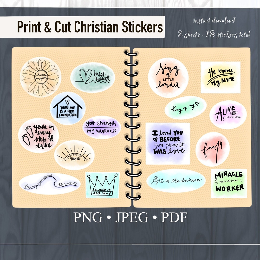 Christian Sticker Sheets, Digital Sticker Files, Cricut PNG Files ...