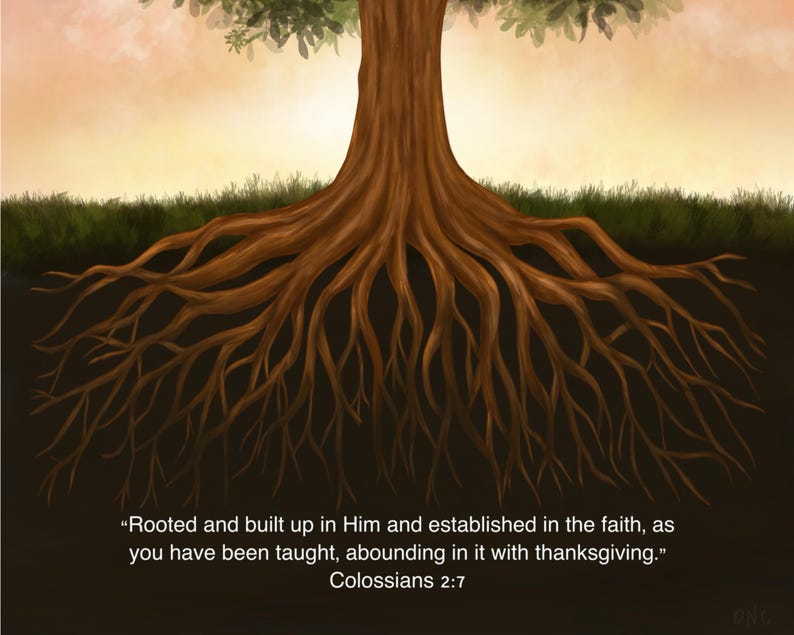 Rooted in Christ Tree Print: Christian Bible Verse Wall Art (digital ...