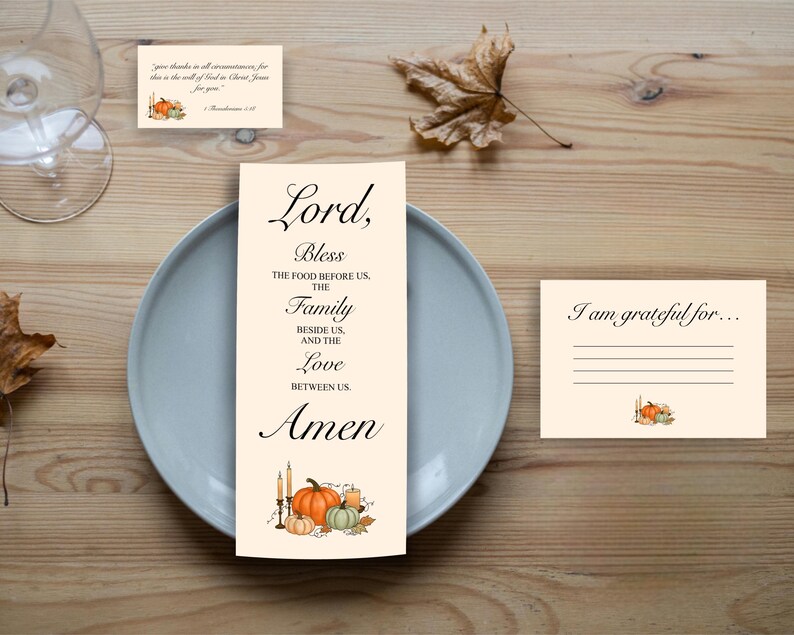 Thanksgiving Table Prayer, Scripture, & Gratitude Card Set (digital ...