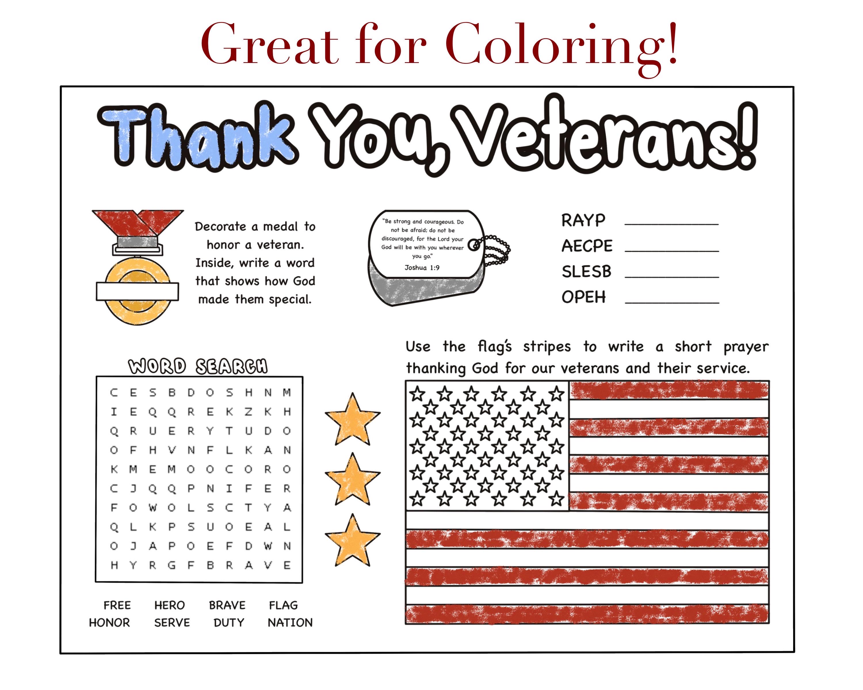 Veteran’s Day Kids Christian Activity Worksheet (digital Download) - Etsy