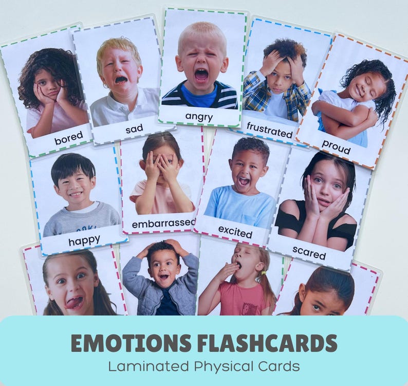 Montessori EMOTIONS Flashcards, Feelings Flashcards for Kids, Laminated ...