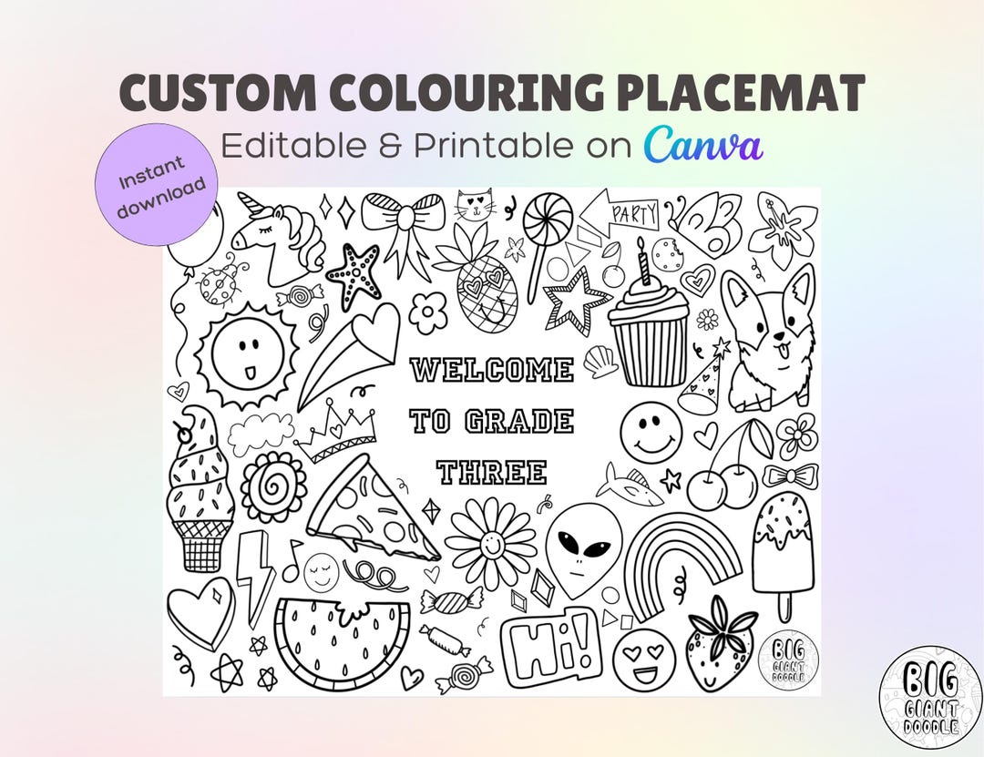 Modèle de set de table à colorier personnalisé : activité de fête d ...