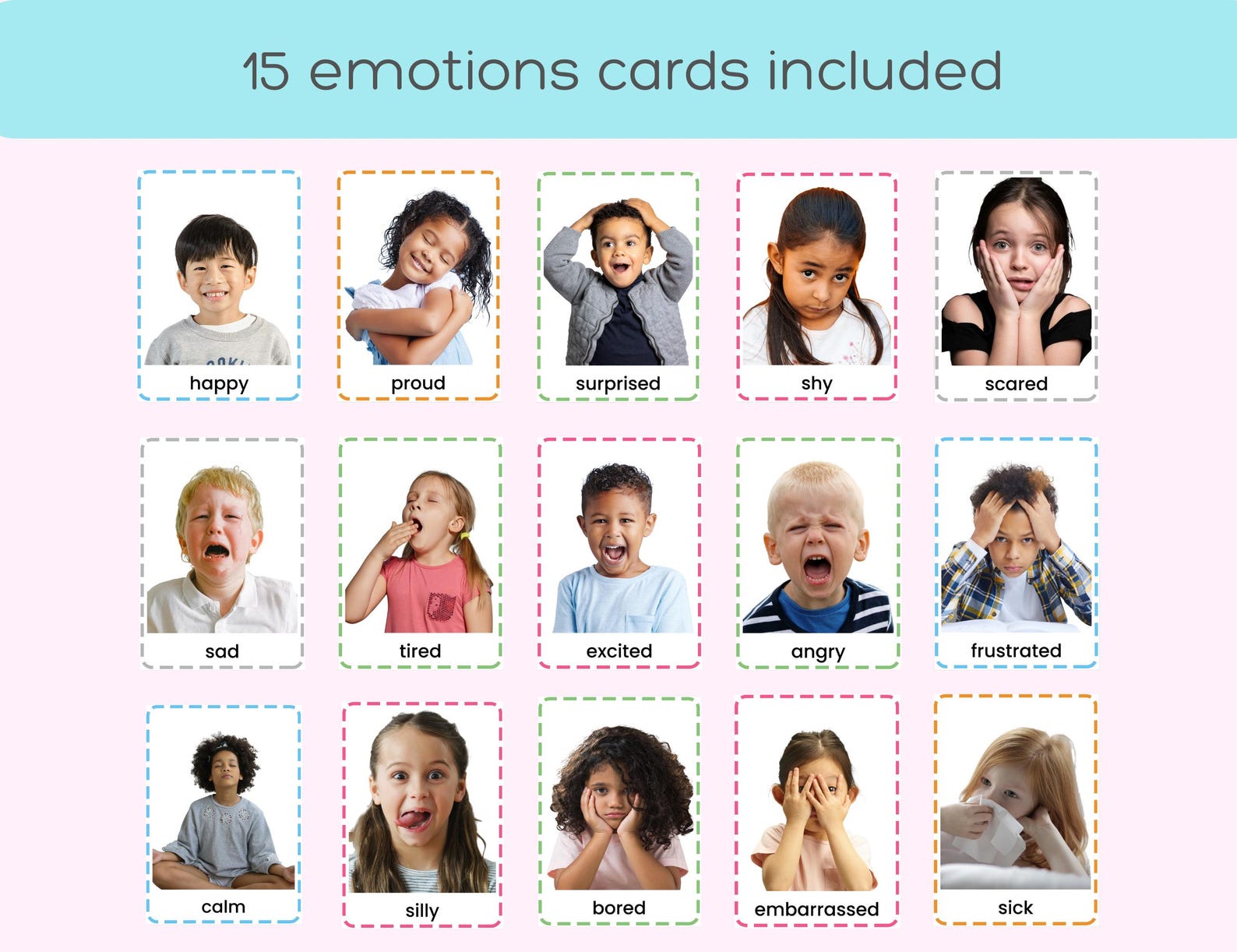Montessori EMOTIONS Flashcards, Feelings Flashcards for Kids, Laminated ...