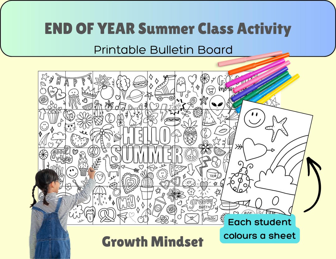 Hello Summer Collaborative Coloring Poster: End of Year Bulletin Board ...
