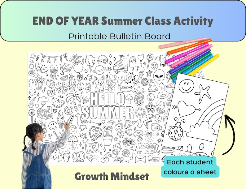 Hello Summer Collaborative Coloring Poster: End of Year Bulletin Board ...
