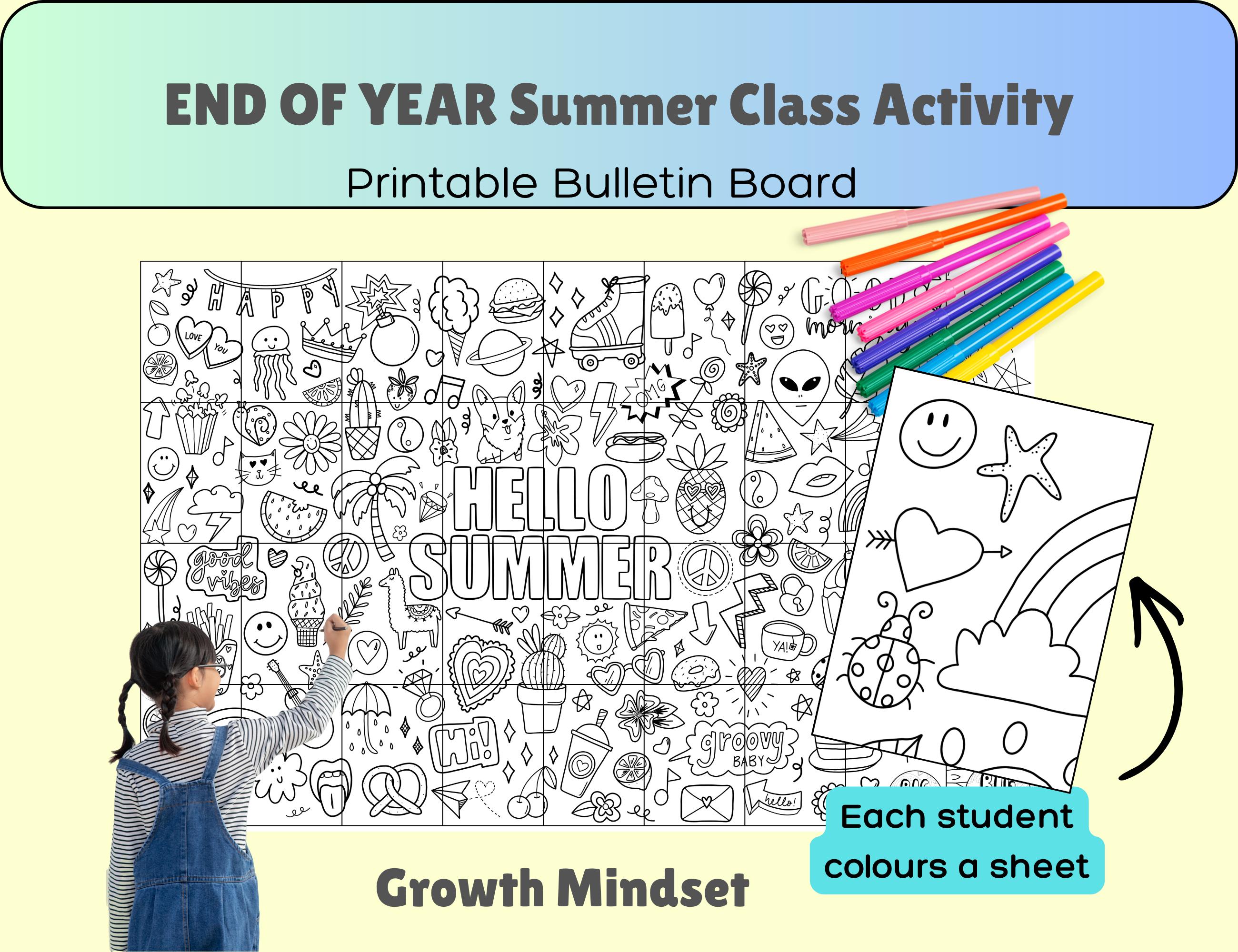 Hello Summer Collaborative Coloring Poster: End of Year Bulletin Board ...