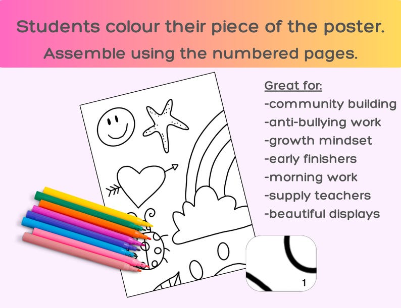 Growth Mindset Collaborative Coloring Poster: Classroom Teamwork ...