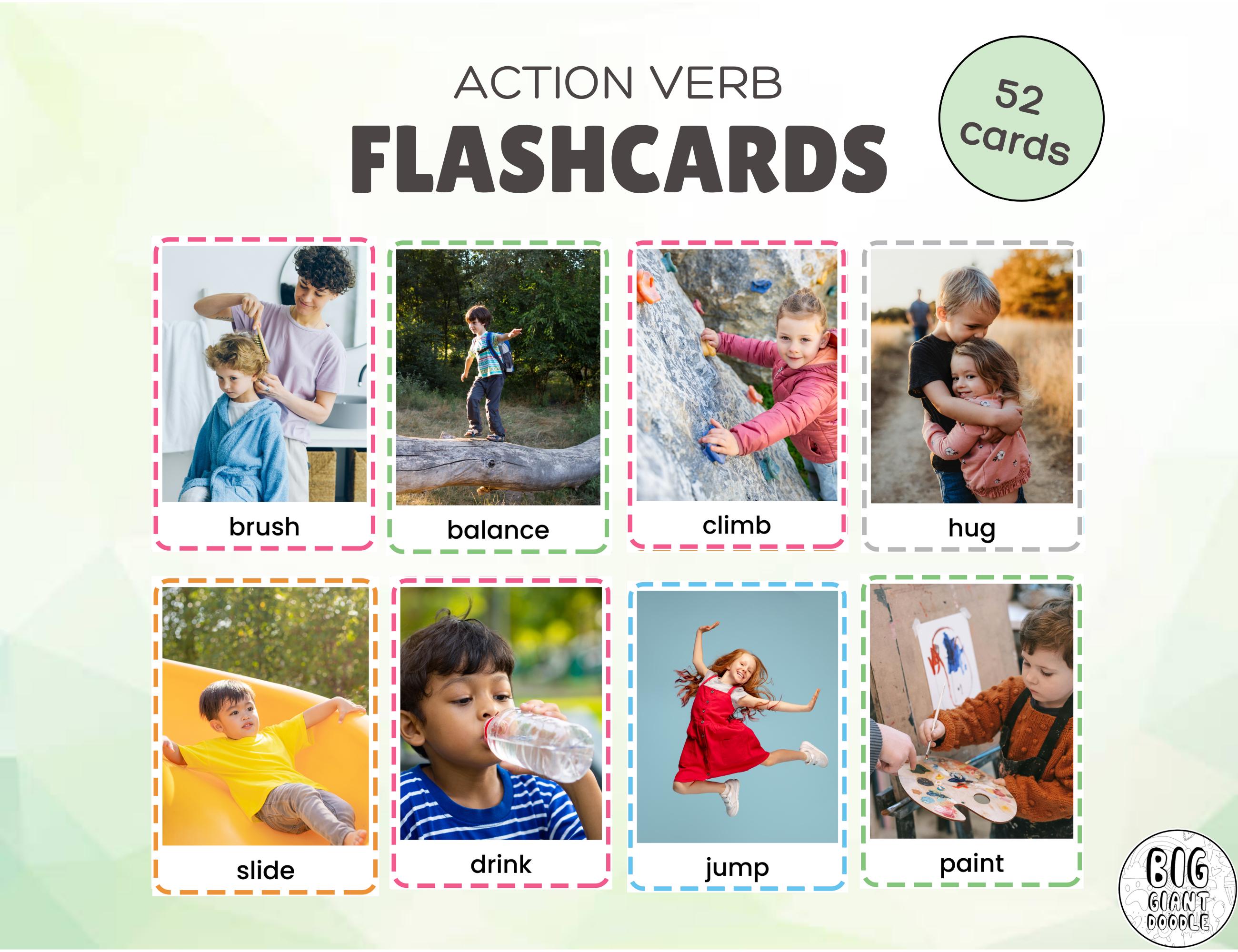 Montessori ACTION VERB Flashcards, Verb Flashcards for Kids, Printable ...