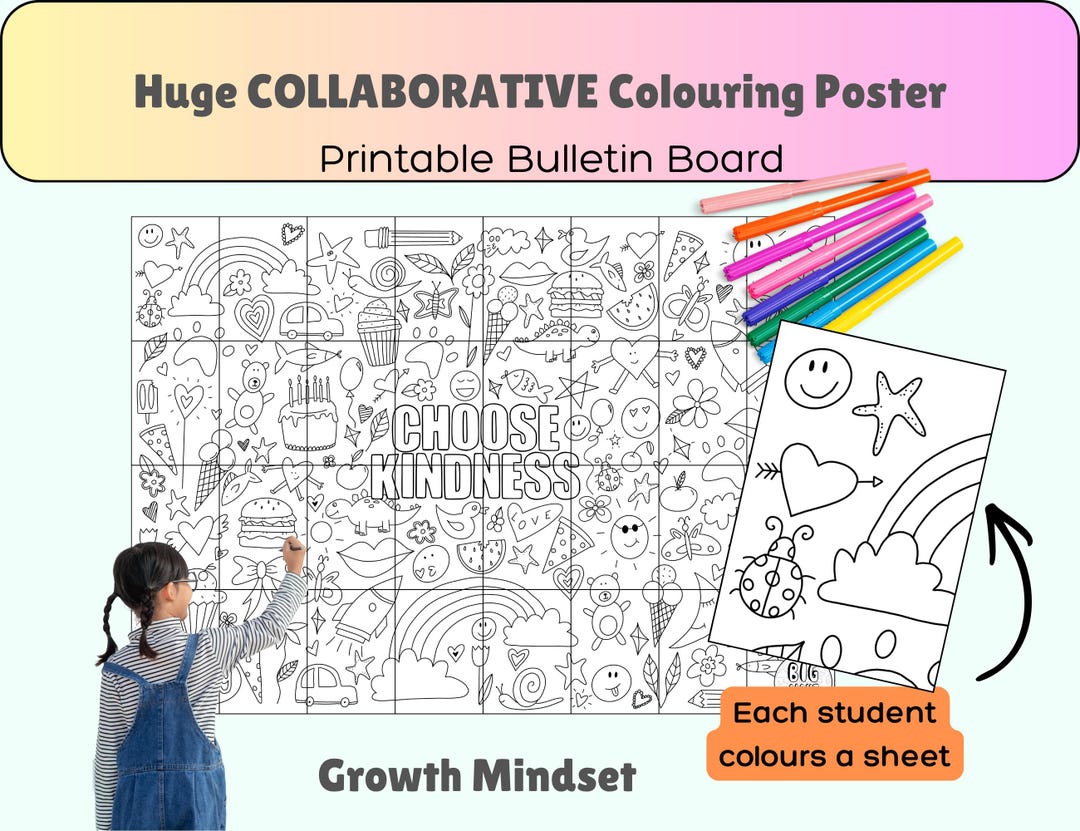 Kindness Collaborative Coloring Poster: Classroom Teamwork Activity ...