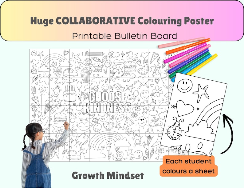 Kindness Collaborative Coloring Poster: Classroom Teamwork Activity ...