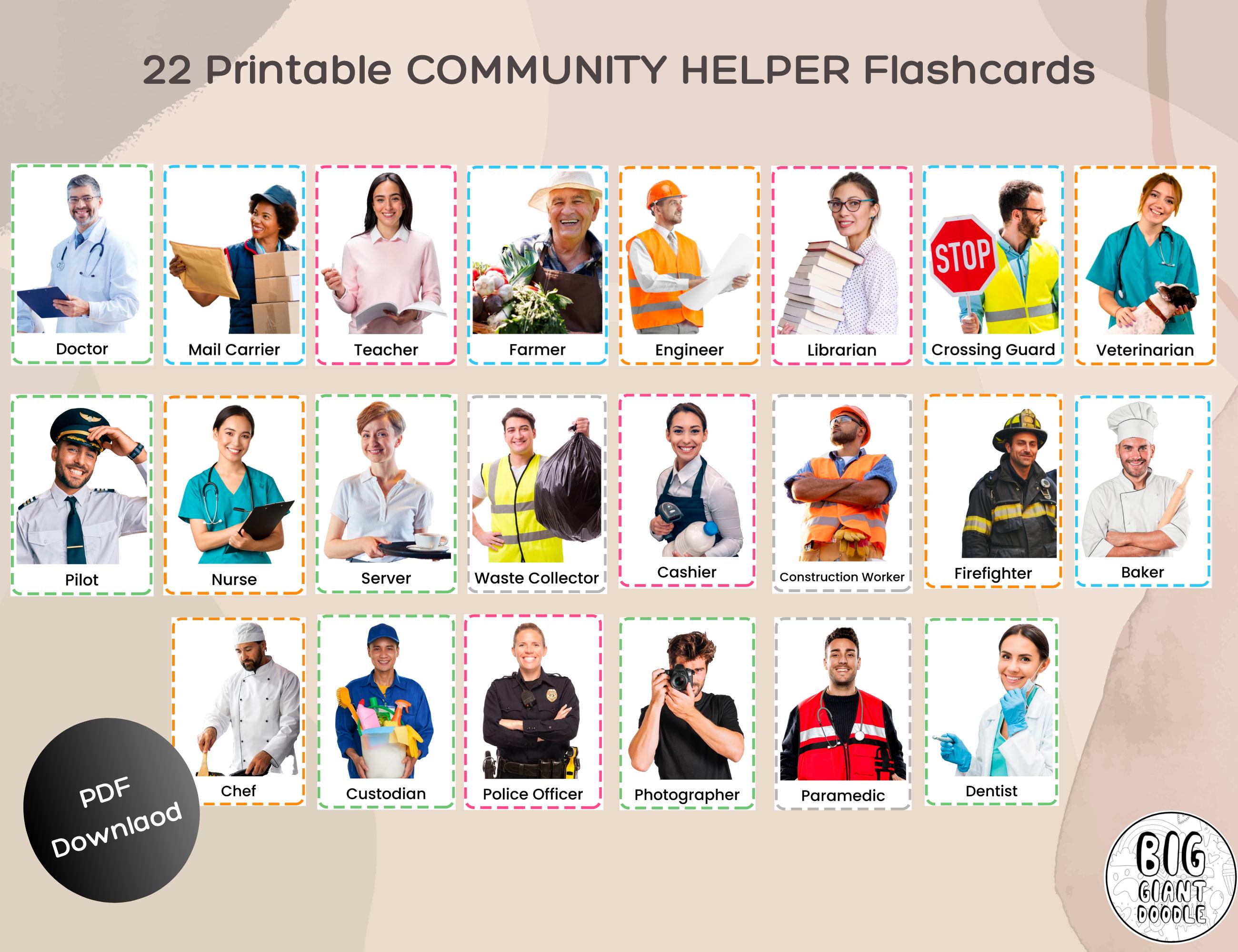 Montessori COMMUNITY HELPER Flashcards, Job Flashcards for Kids ...