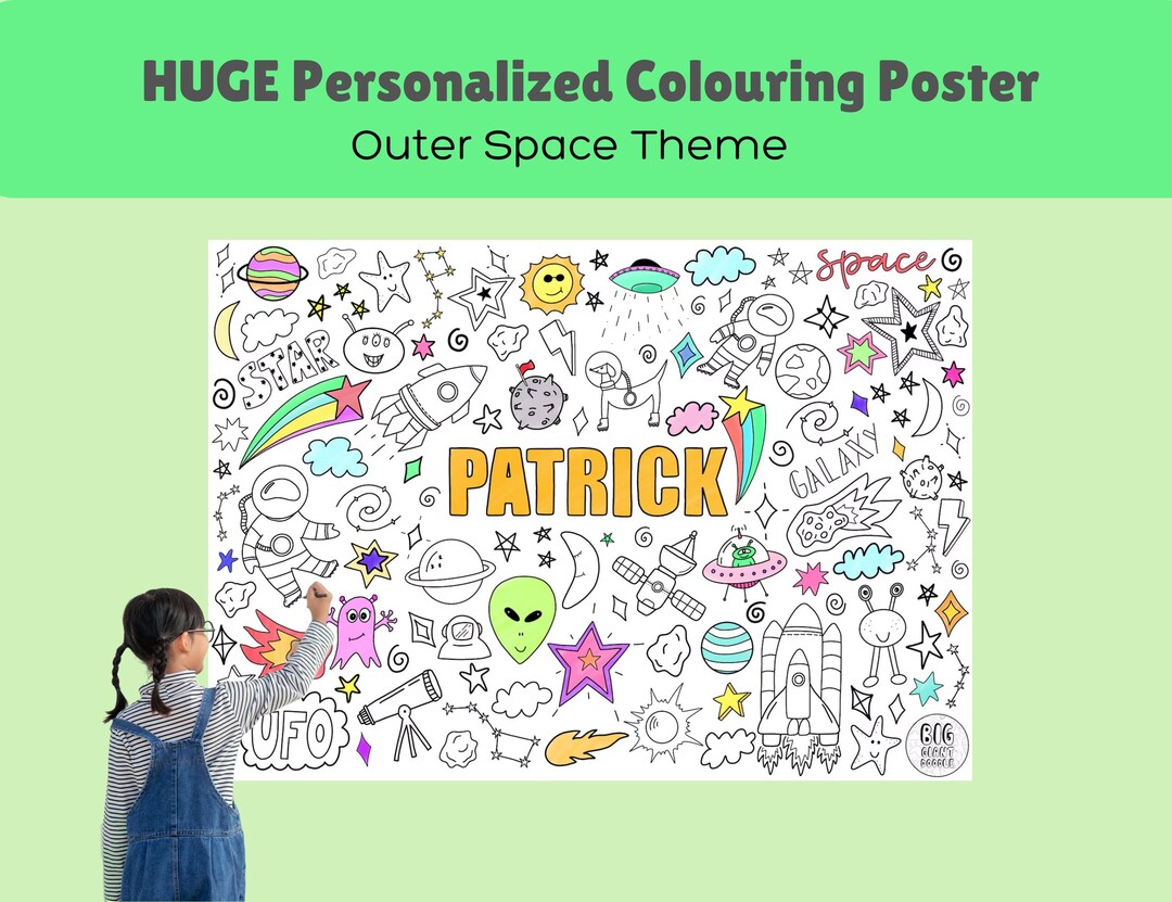 Personalized Outer Space Coloring Poster - Reusable Kids Activity - Etsy