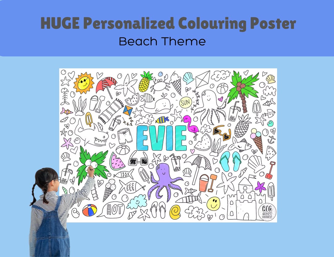 Personalized Beach Coloring Poster – Reusable Kids Activity - Etsy