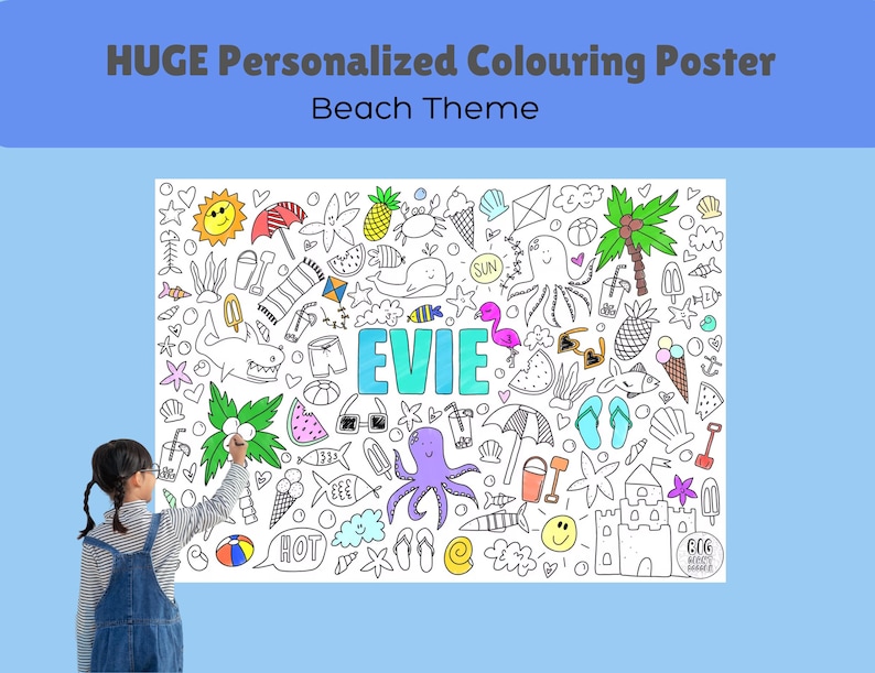 Personalized Beach Coloring Poster – Reusable Kids Activity - Etsy