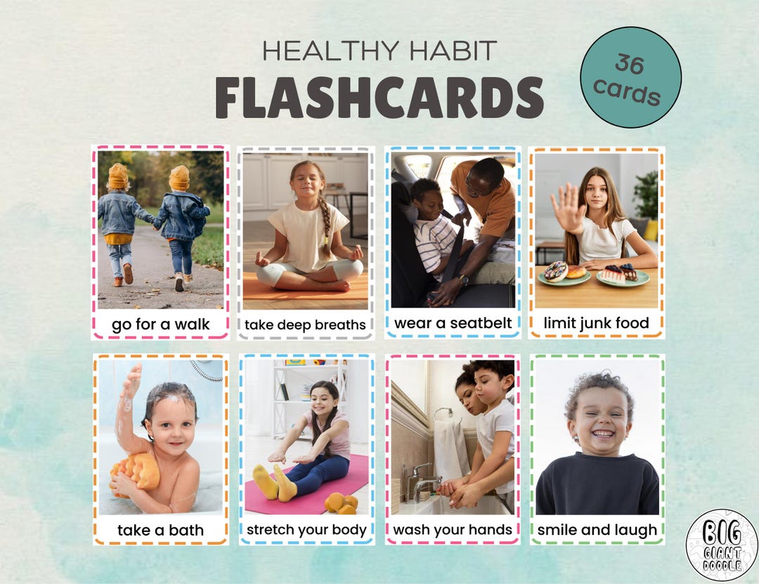 Healthy Habit Flashcards, Flashcards for Kids, Printable Flashcards ...