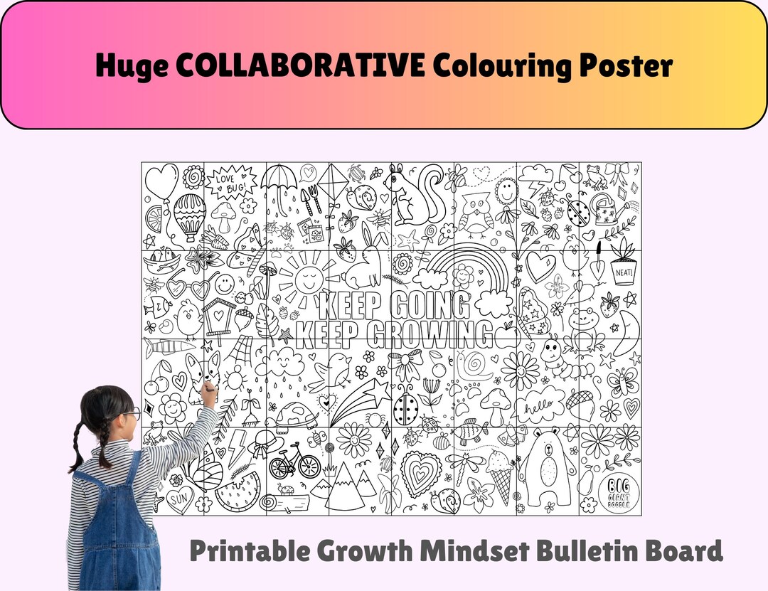 Growth Mindset Collaborative Coloring Poster: Classroom Teamwork ...