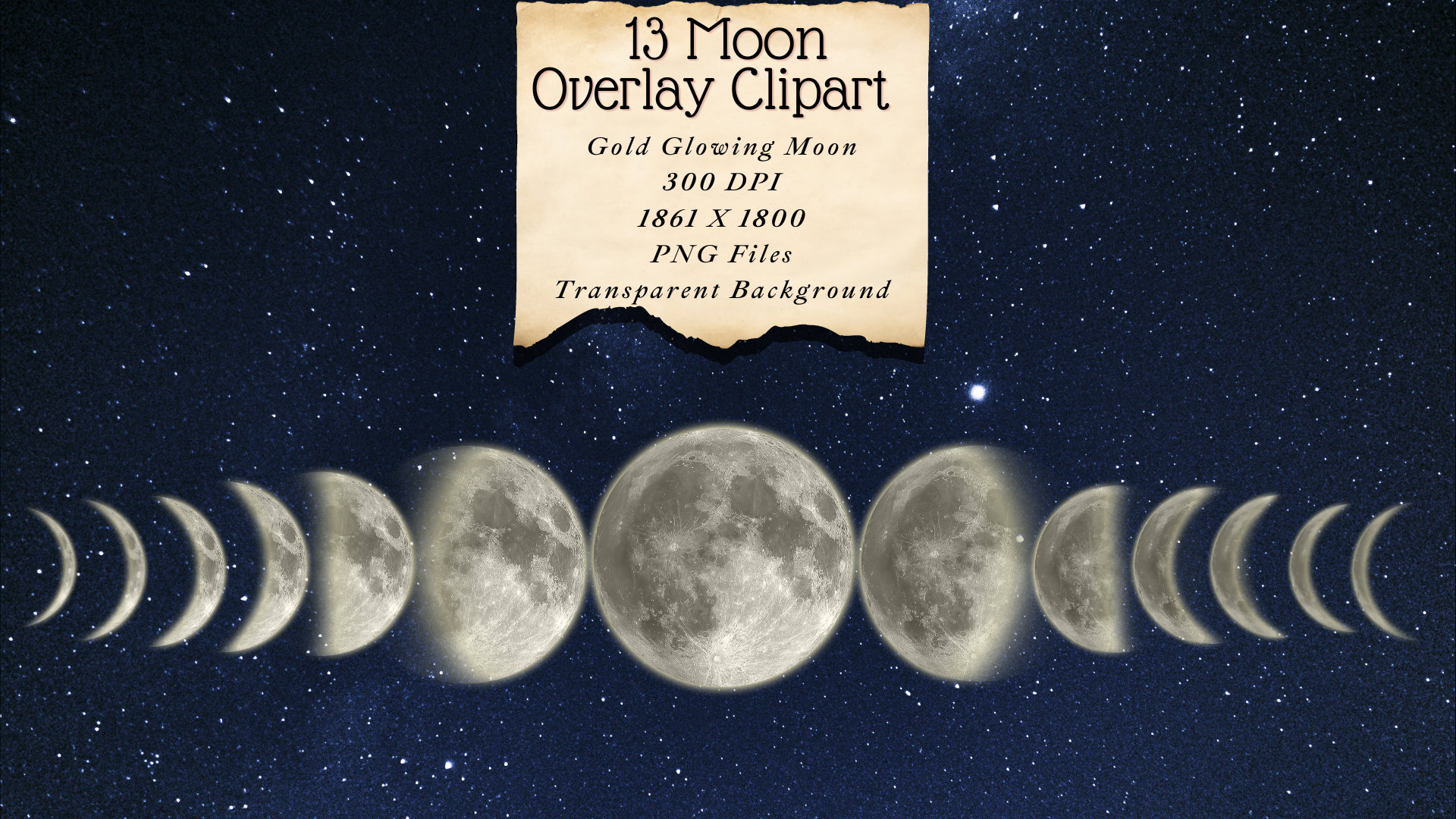 Moon Phases Overlay Gold With Glow PNG 13 Files Moons Transparent ...