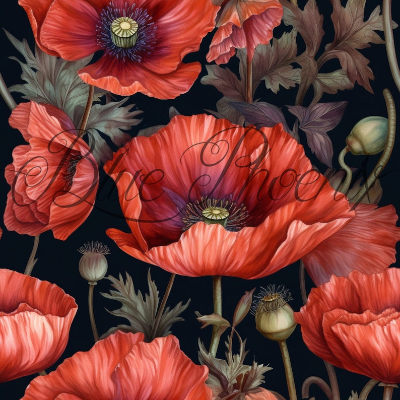 Red Poppy Scrapbook Digital Printable Pages Digital Floral - Etsy
