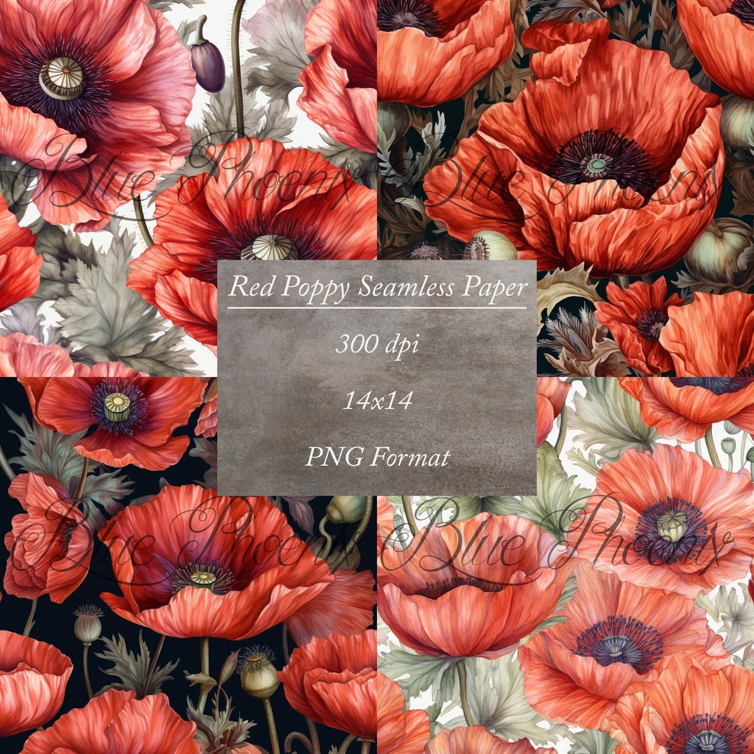 Red Poppy Scrapbook Digital Printable Pages Digital Floral - Etsy