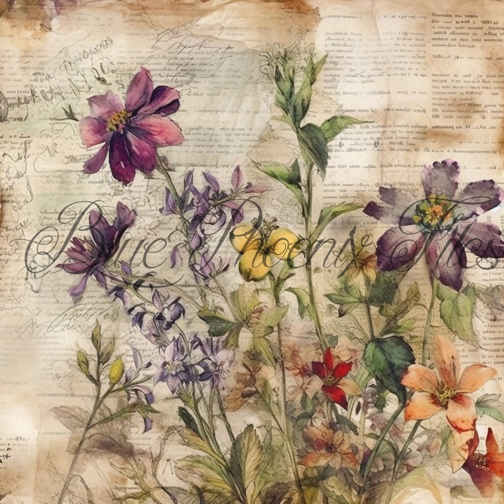 Wildflower Scrapbook Digital Printable Pages Digital Paper Vintage ...