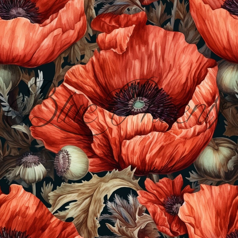Red Poppy Scrapbook Digital Printable Pages Digital Floral Paper Card ...