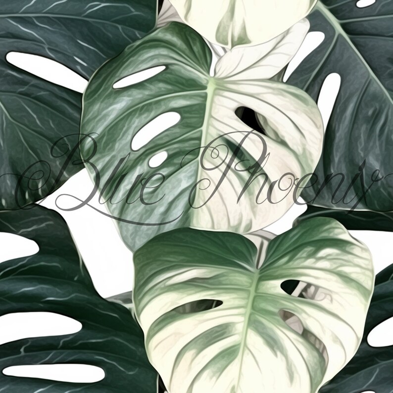 Monstera Variegated Seamless Wallpaper Scrapbook Digital Printable Page ...