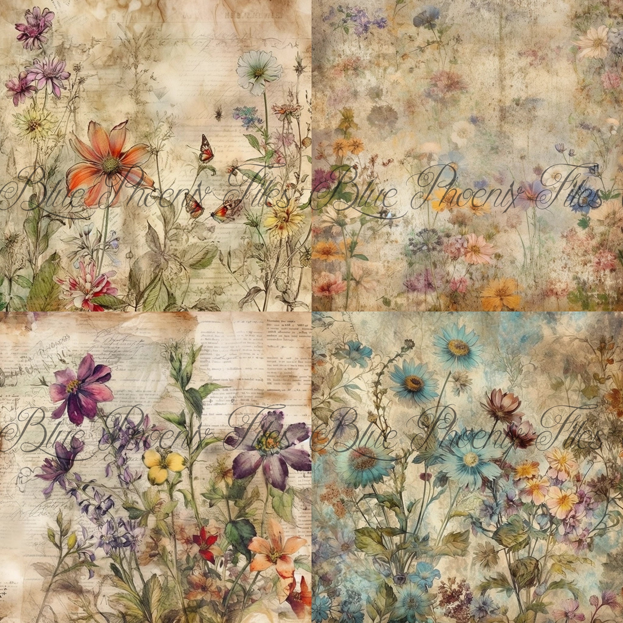 Wildflower Scrapbook Digital Printable Pages Digital Paper Vintage ...