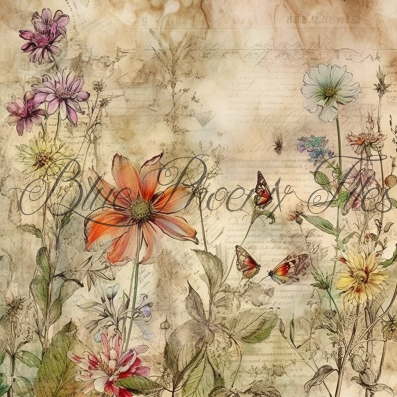 Wildflower Scrapbook Digital Printable Pages Digital Paper Vintage ...