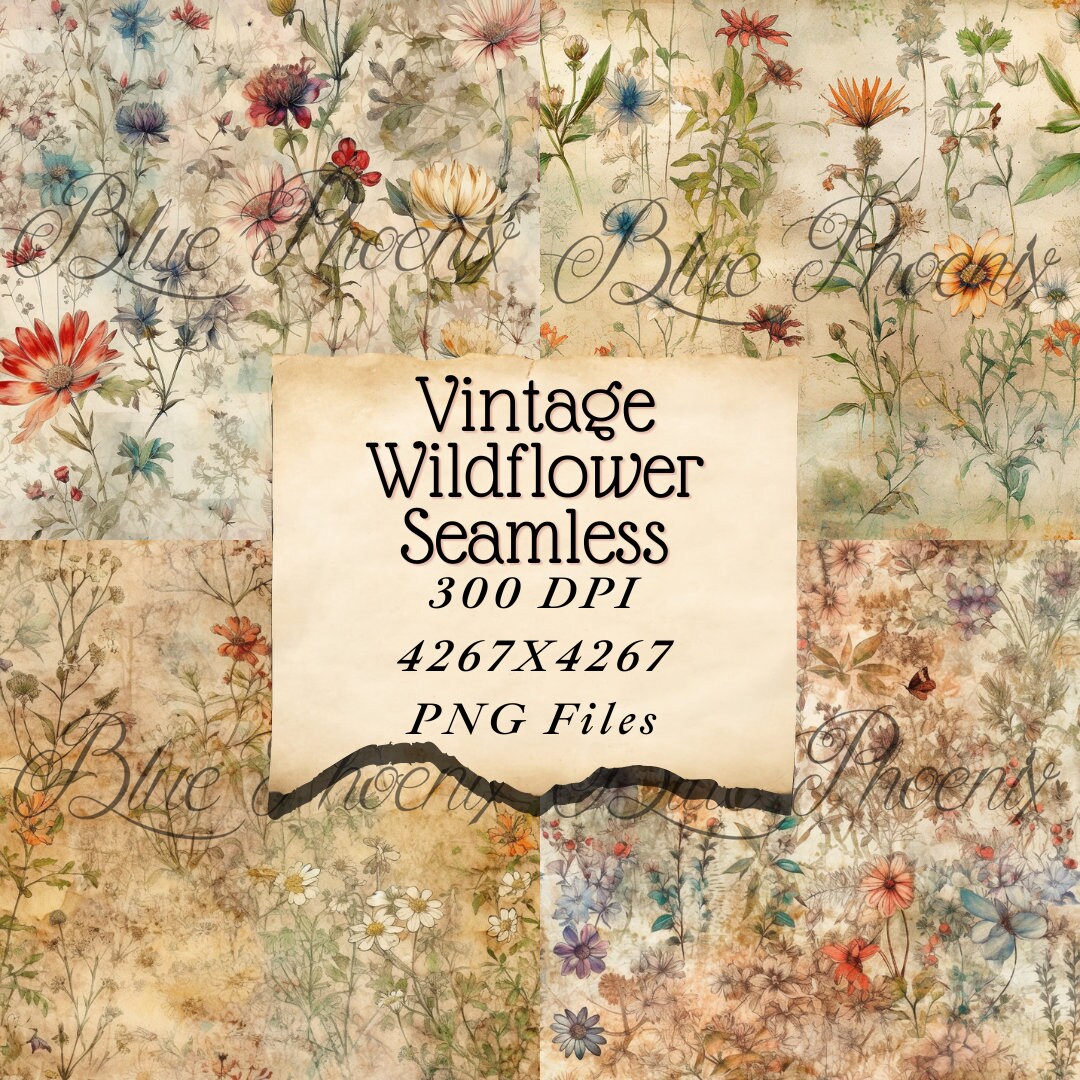 Wildflower Vintage Scrapbook Digital Printable Pages Digital Paper ...