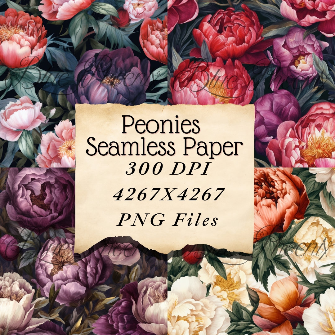 Peonies Peony Seamless Wallpaper Scrapbook Digital Printable Page ...
