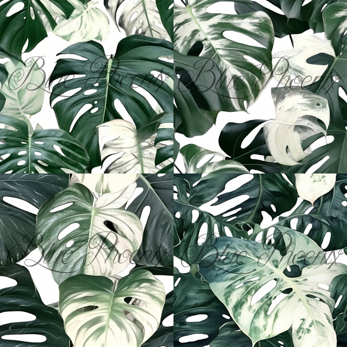 Monstera Variegated Seamless Wallpaper Scrapbook Digital Printable Page ...