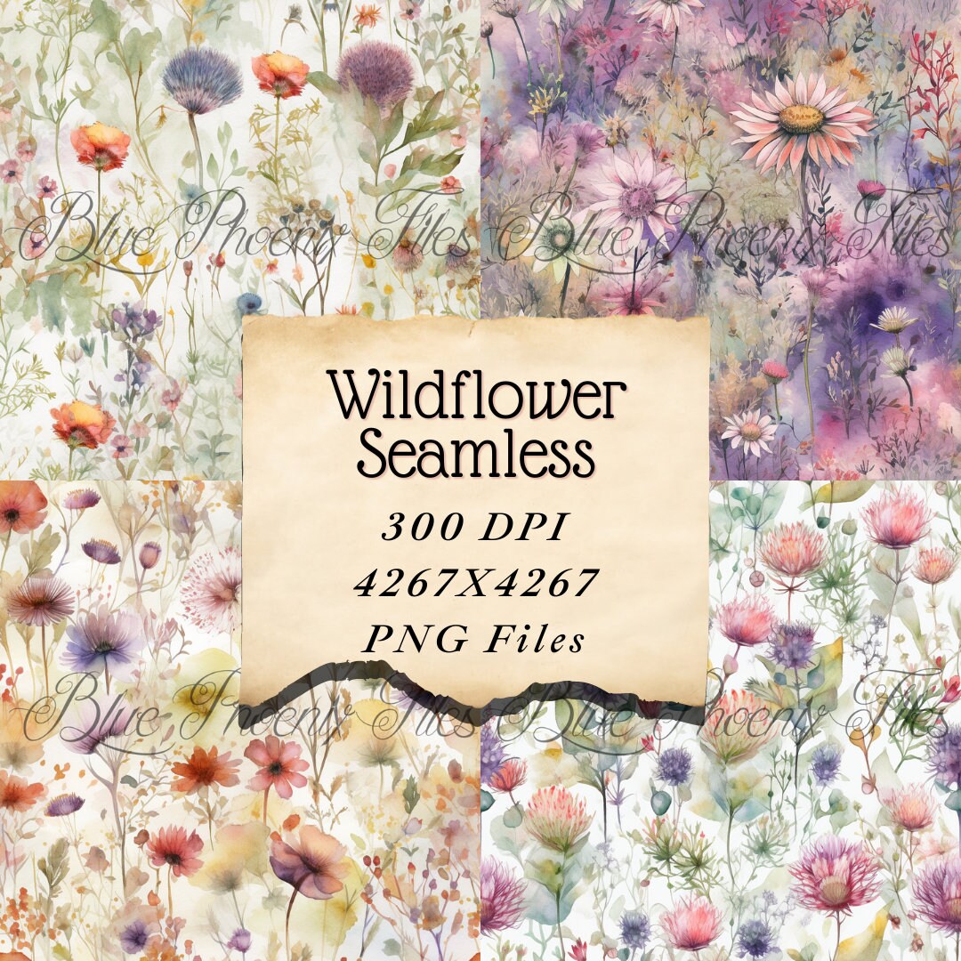 Wildflower Scrapbook Digital Printable Pages Digital Paper Watercolor ...