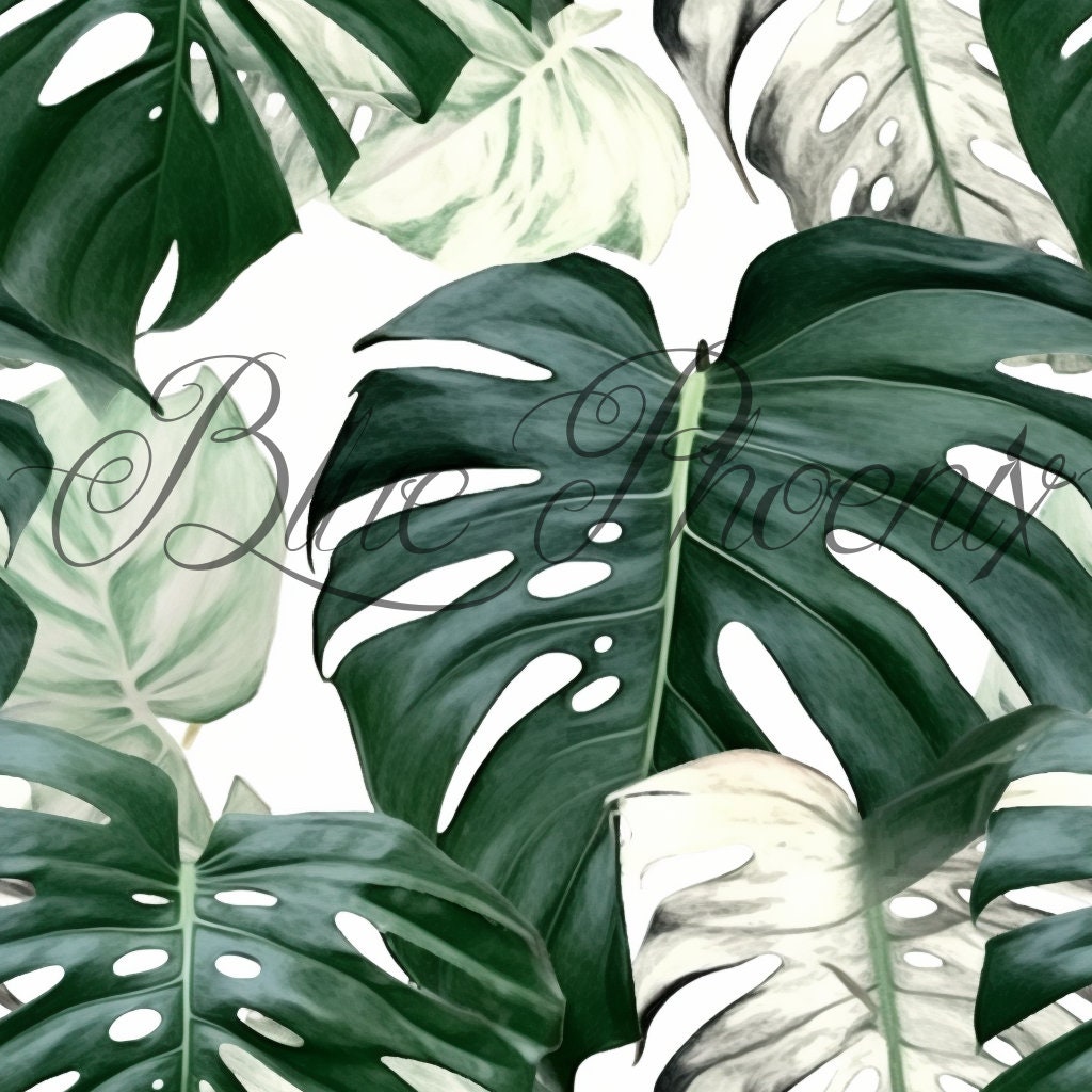 Monstera Variegated Seamless Wallpaper Scrapbook Digital Printable Page ...