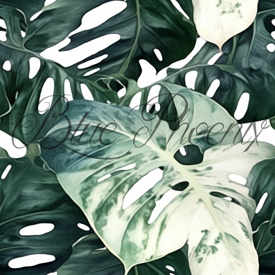 Monstera Variegated Seamless Wallpaper Scrapbook Digital Printable Page ...