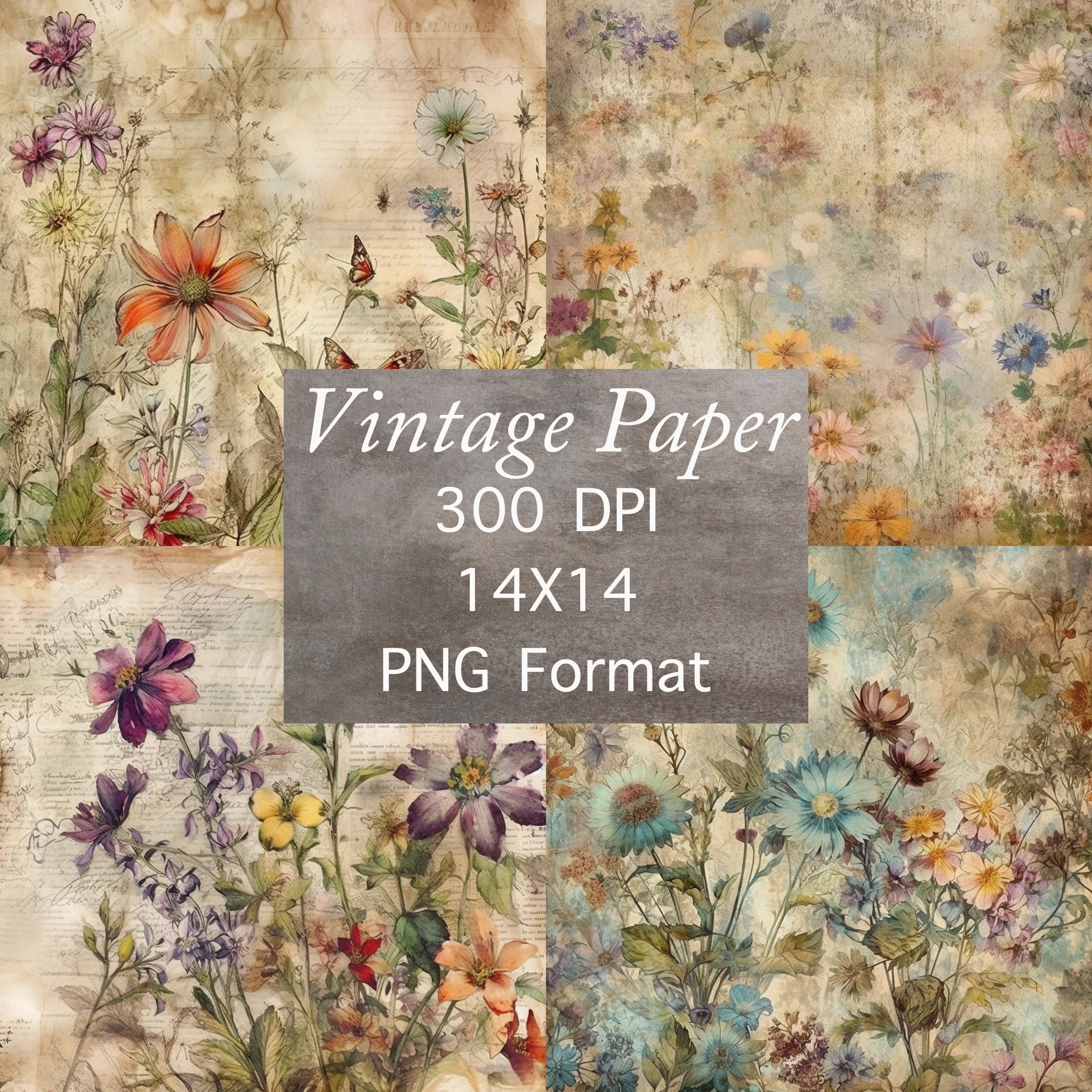 Wildflower Scrapbook Digital Printable Pages Digital Paper Vintage ...