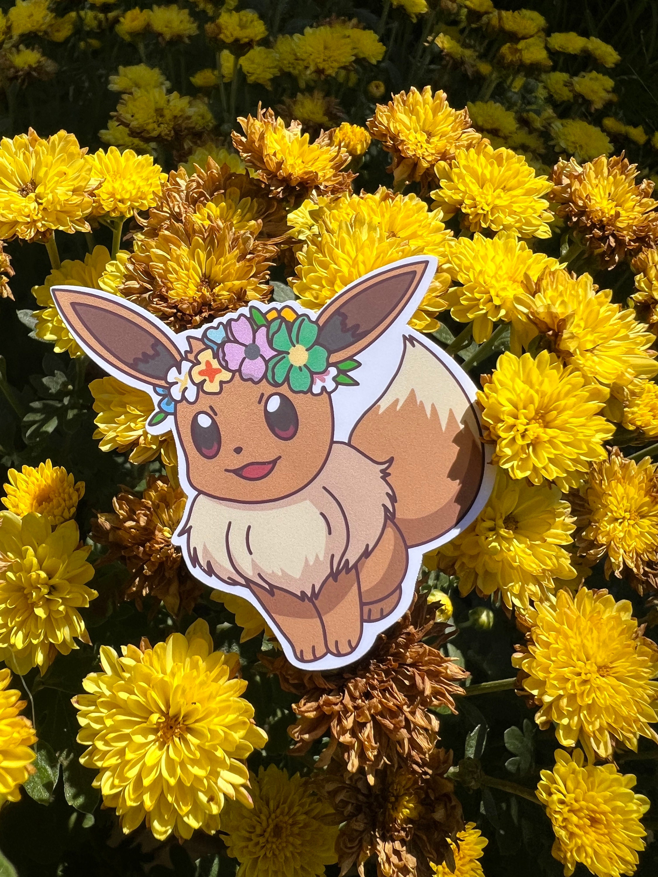 Pokémon Eevee Flower Sticker - Cute Eevee Sticker, Kawaii Pokémon Decor ...