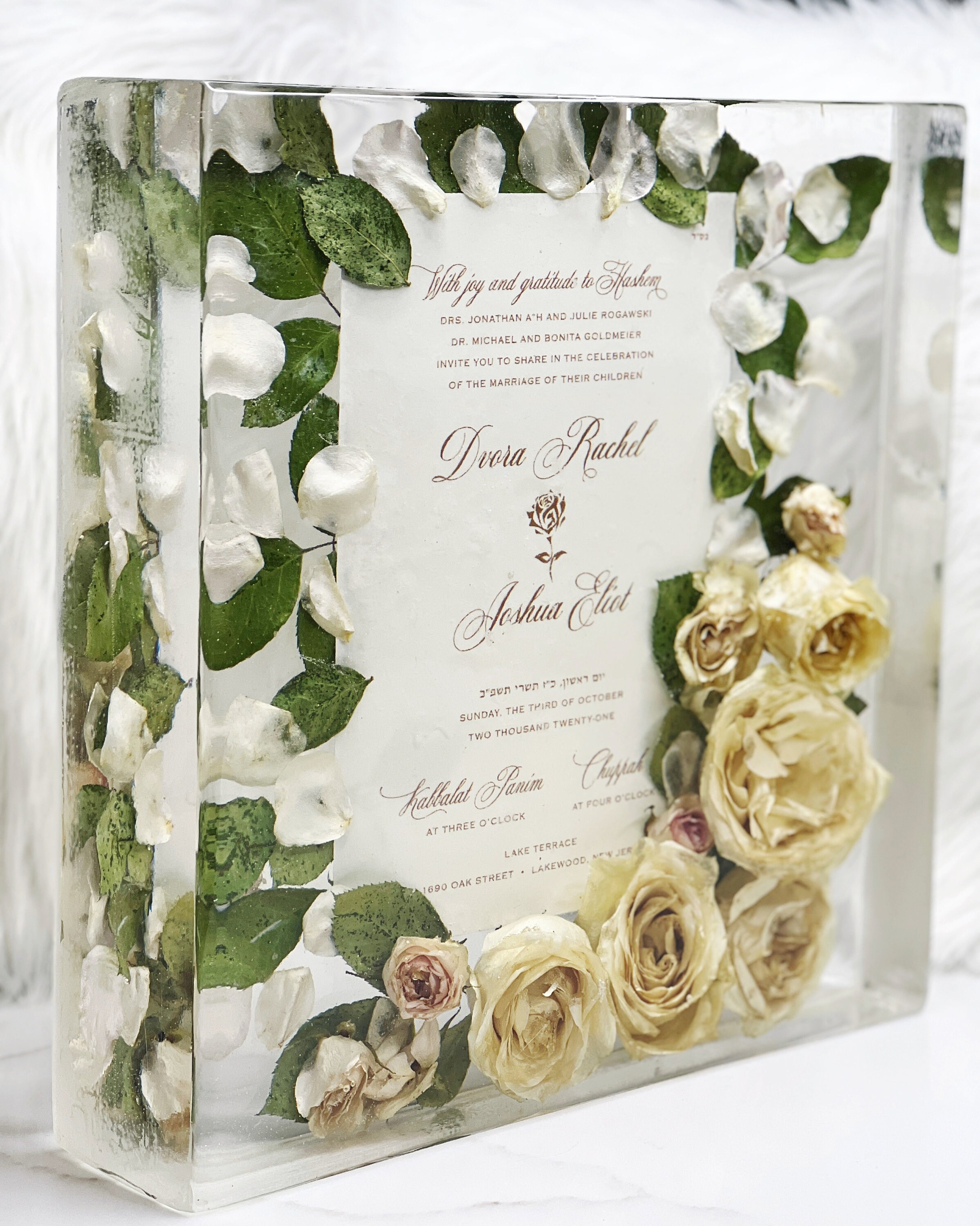 Floral Elegance: Resin Block Keepsake W/ Preserved Wedding Anniversary ...