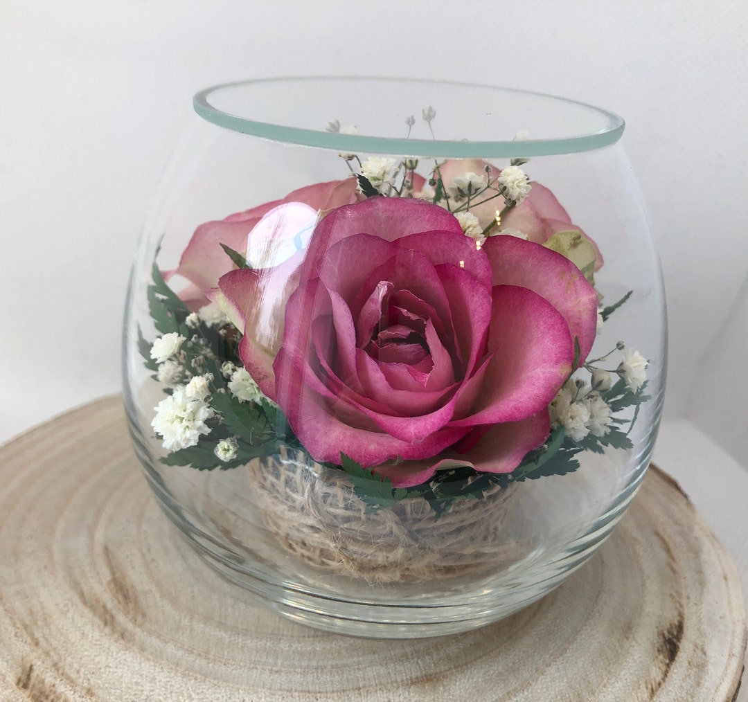Rose Arrangement Made of Real Dried Rose in Glass Ball/natural Color ...