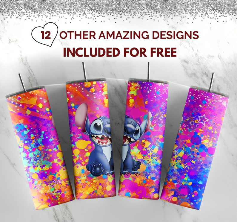 Stitch Color Splash Cartoon Tumbler 20oz Skinny Tumbler - Etsy