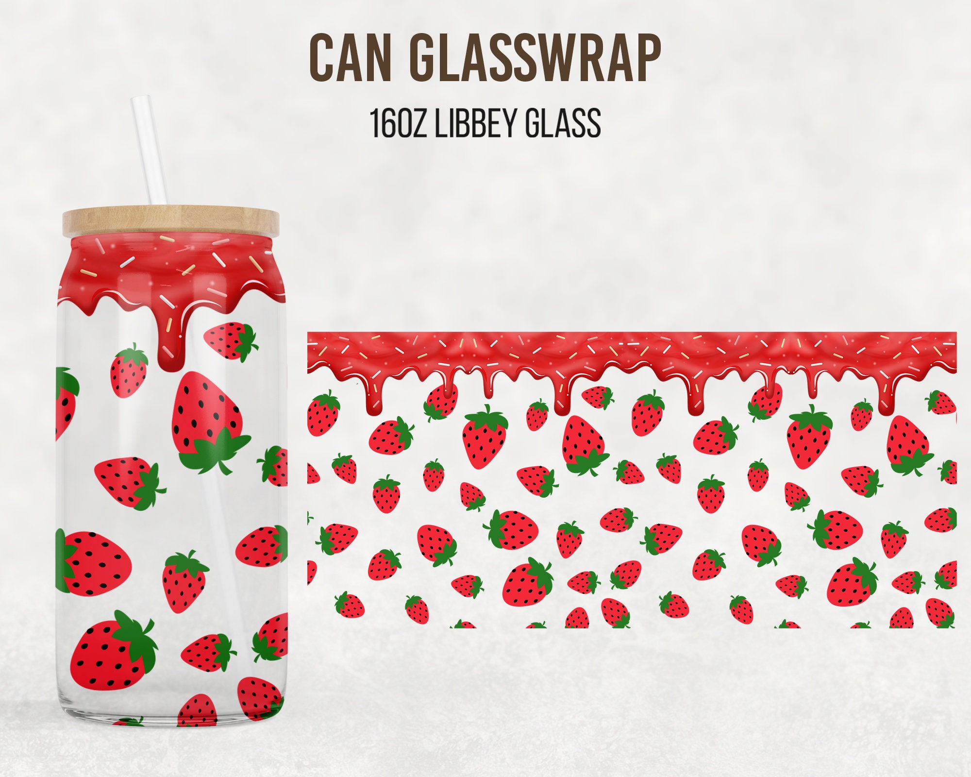 Strawberry 16oz Libbey Cup Sublimation Design Templatepng DIY - Etsy