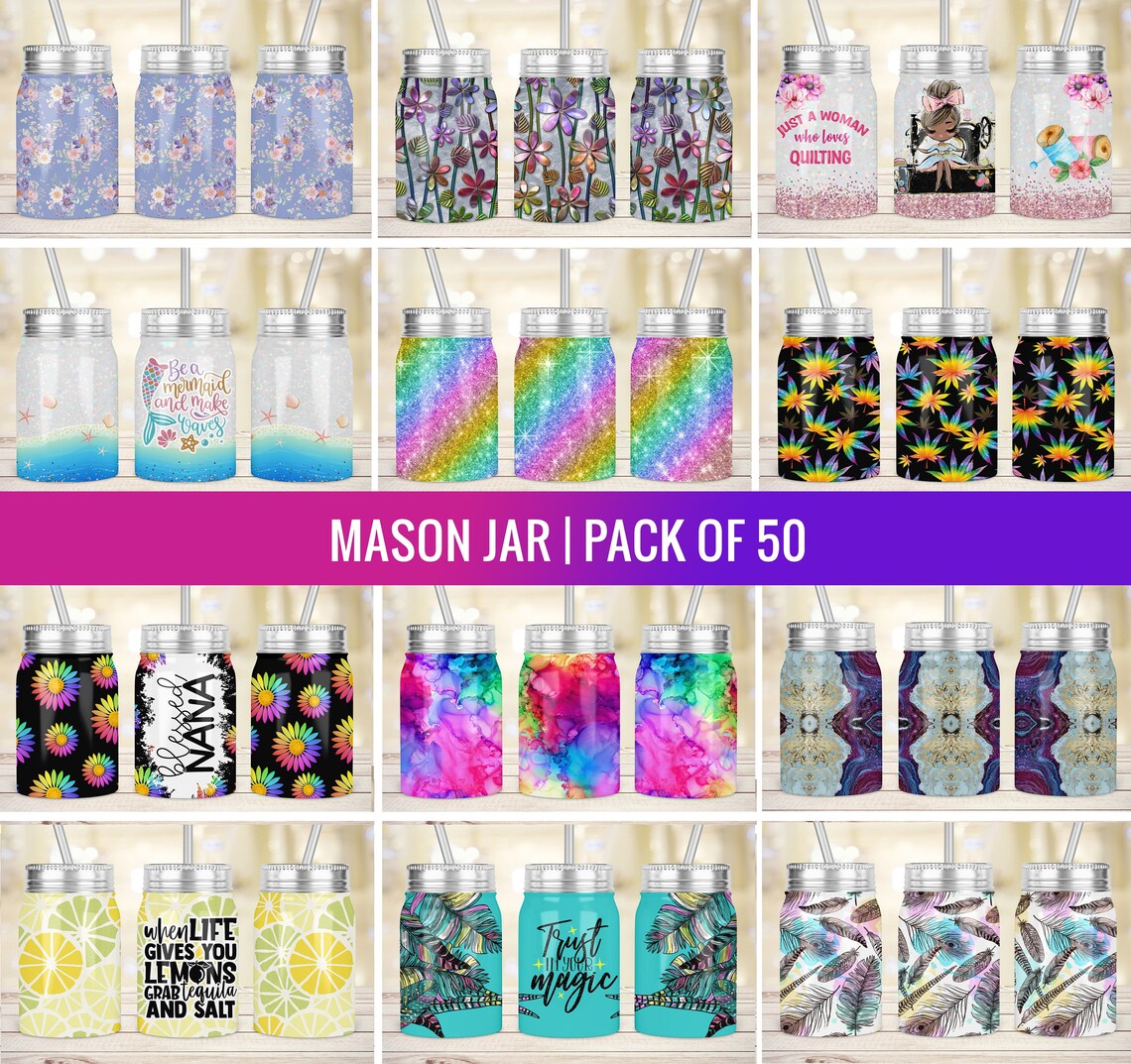 50 Mason Jar Sublimation Designs Ready to Press Jar Wrap - Etsy